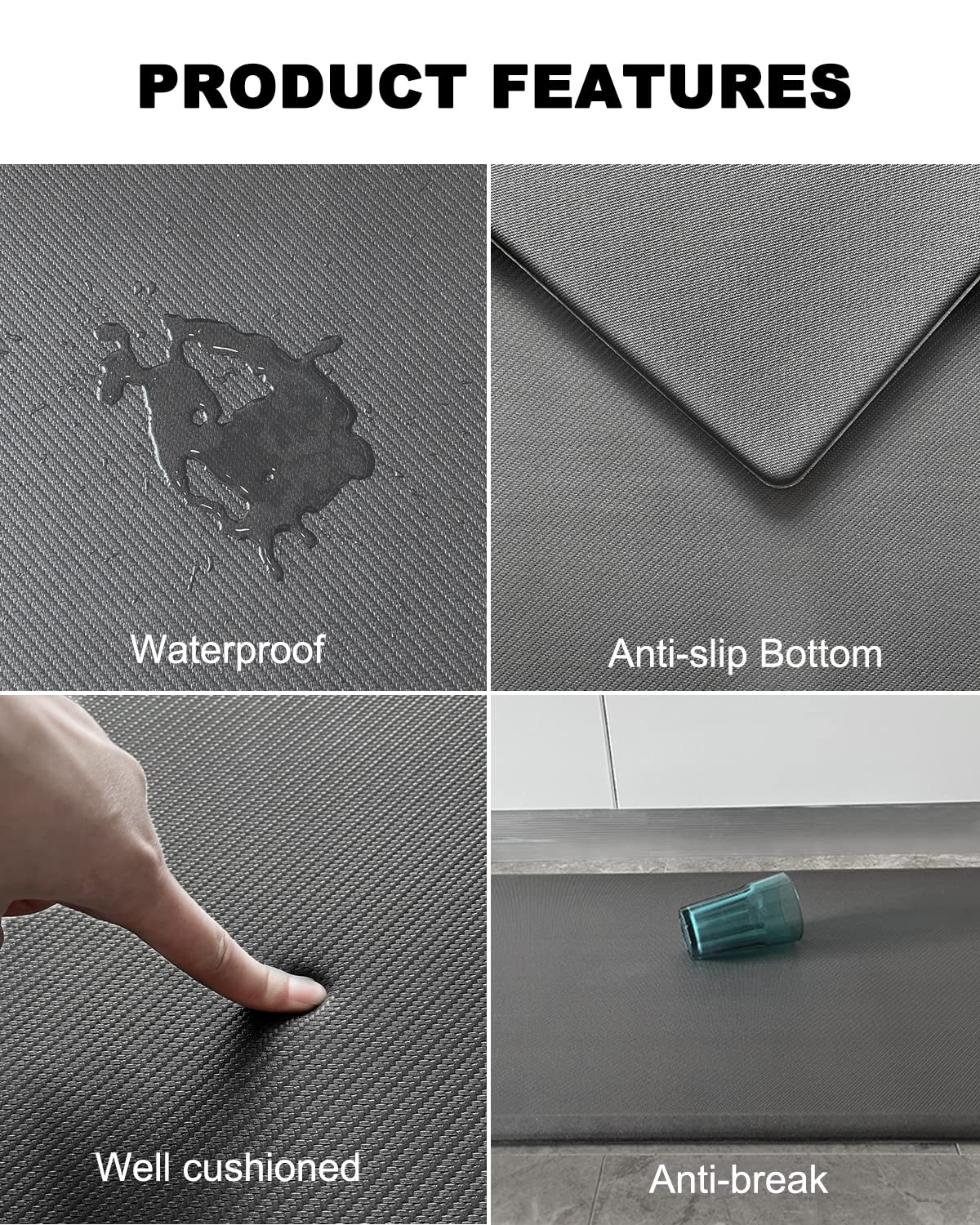 Artnice Kitchen Mat Cushioned Anti-Fatigue Floor Mat, Standing Desk Mat Anti Fatigue Ergonomic,Kitchen Non Slip Rugs and Mats, Standing Floor Mat for Work Place Office Kitchen Floor(20" x 47.2",Grey)