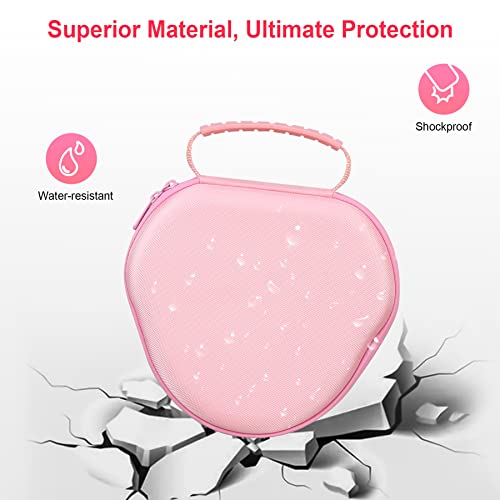 BOVKE Hard Carrying Case with Sleep Mode for Apple AirPods Max Wireless Over-Ear Headphones, AirPods Max Protective Portable Storage Bag with Mesh Pocket for Headphone Accessories, Pink