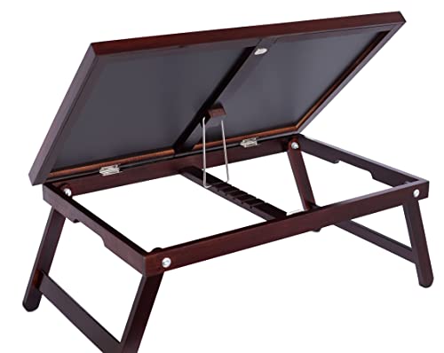 BIRDROCK HOME Bamboo Lap Tray with Black Top - Work from Home - Foldable Breakfast Serving Bed Tray - Lap Desk with Wide Tilting Top - Laptop Computer Stand for Couch Bed Chair - TV Tray