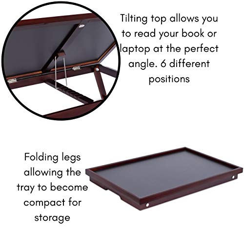 BIRDROCK HOME Bamboo Lap Tray with Black Top - Work from Home - Foldable Breakfast Serving Bed Tray - Lap Desk with Wide Tilting Top - Laptop Computer Stand for Couch Bed Chair - TV Tray