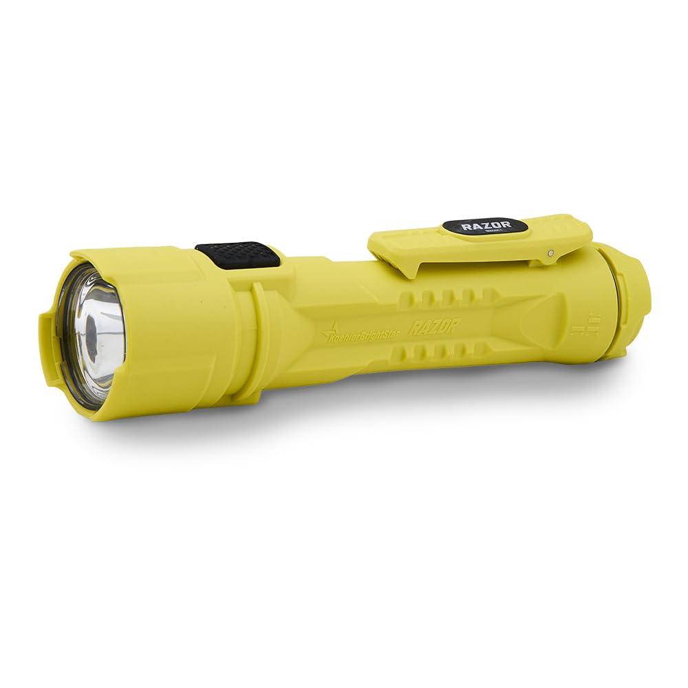 Bright Star Razor Intrinsically Safe Hands-Free Magnetic LED Flashlight with 14,000 Candela Brightness, Powered by 3 AA KBS Batteries Included with 24 Hours of Low Power runtime, Made in USA!