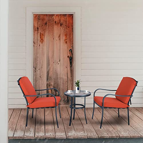 Barton 3PCS Outdoor Patio Bistro Set Chairs & Glass Table Set Porch All-Weather Cushion Furniture, Orange Red