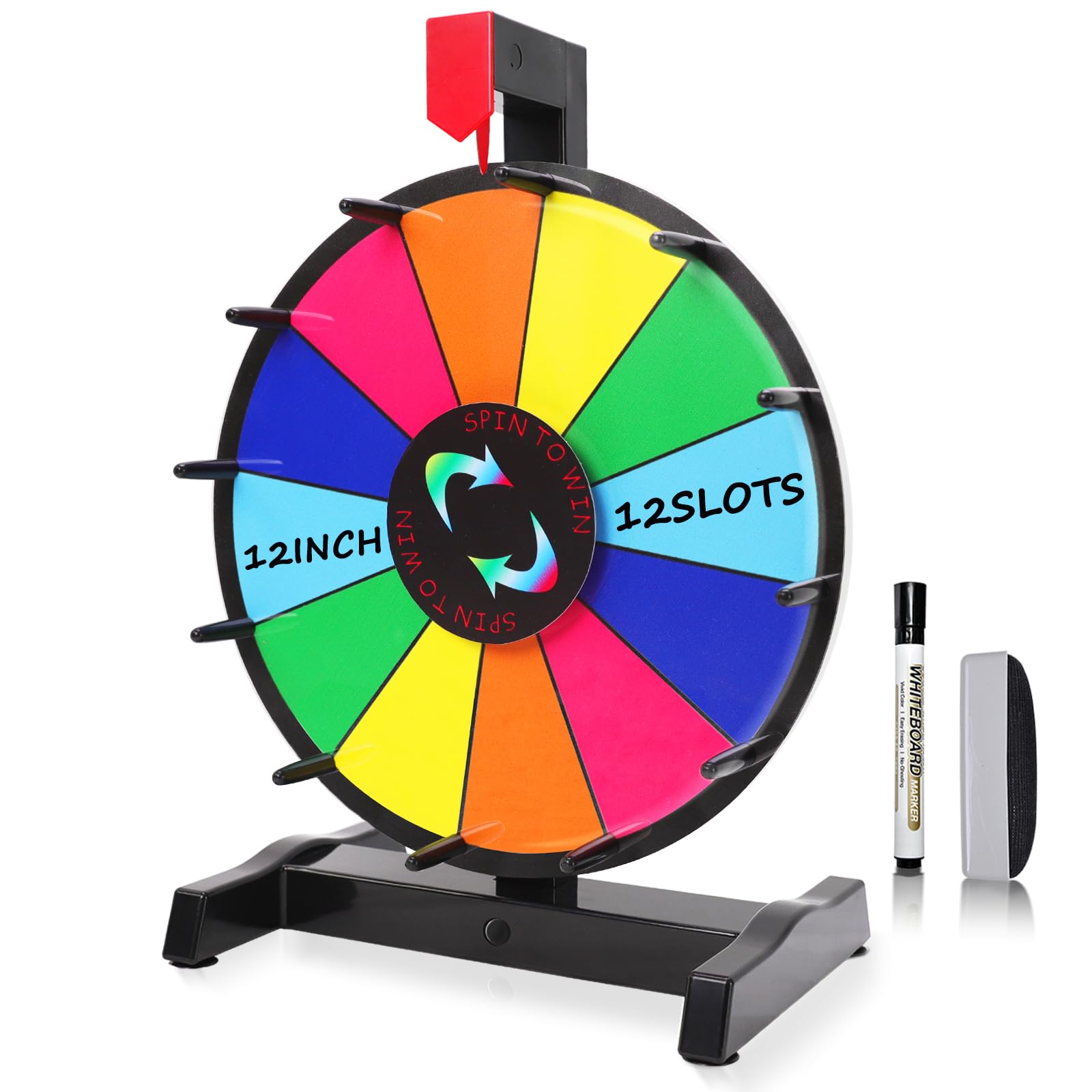 iElyiEsy 24 Inch Prize Wheel of Fortune 14 Slots Spinning Wheel for Prizes with Stand, Dry Eraser and Marker Pen for Trade Show Carnival Party Pub