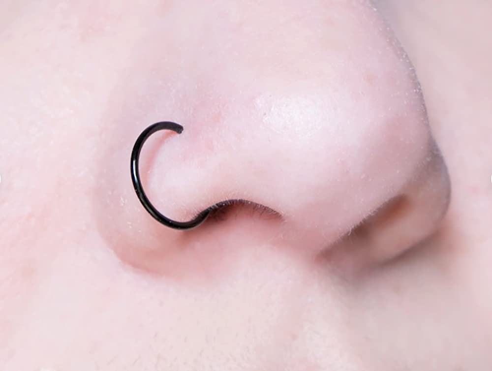 7MM Length - 20 Gauge (0.8MM) Black Anodized 316L Surgical Steel Open Hoop Nose Ring