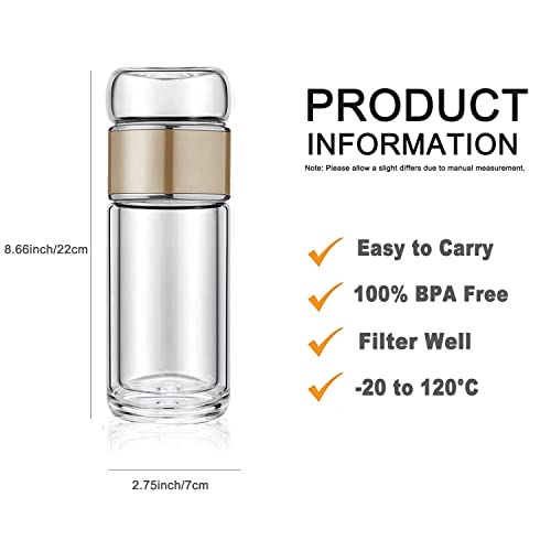 Aurfedes Double glazed water bottle - with tea infuser - tea cup lid for green or iced tea cold brew coffee cup or hot or cold water travel bottle (1PCSSS)