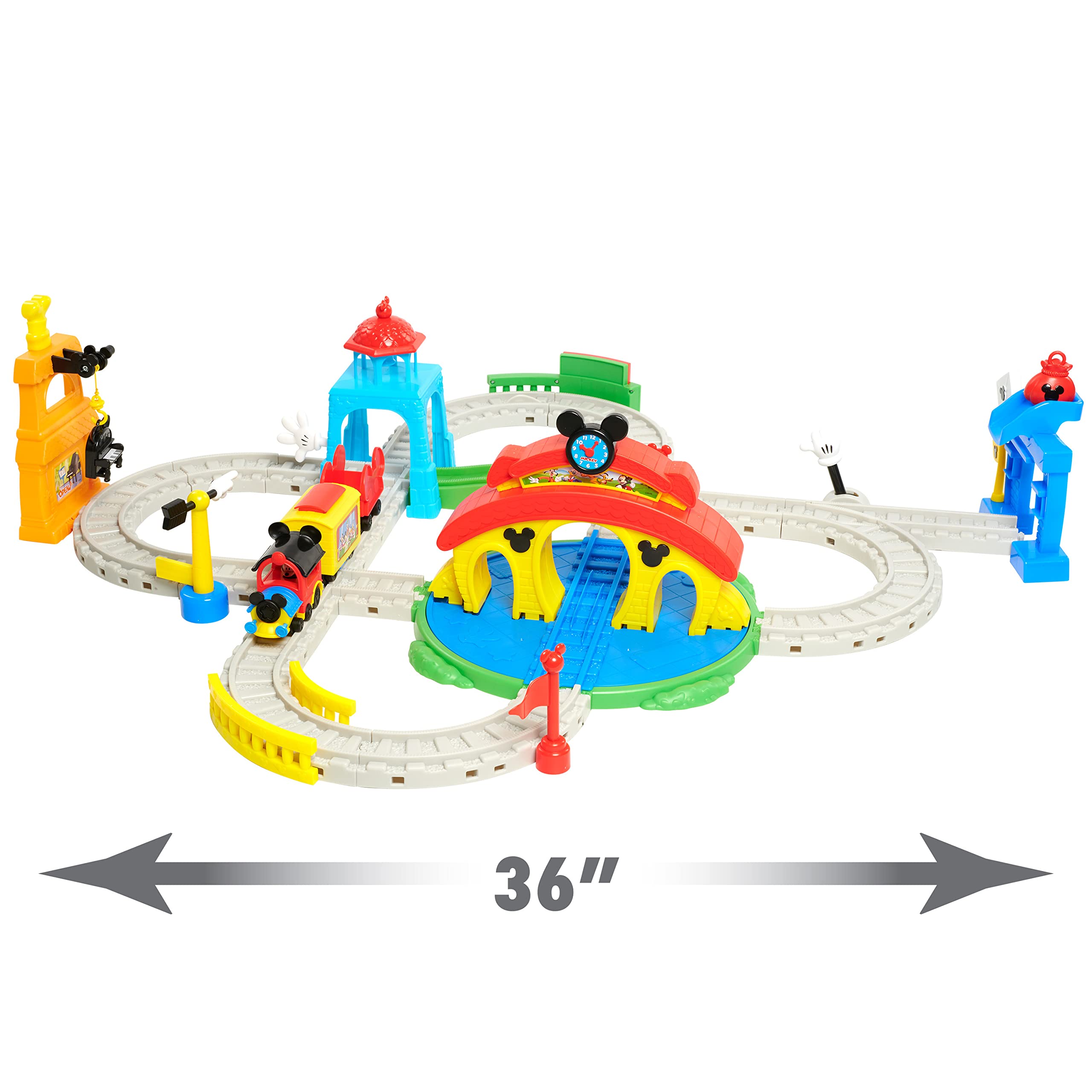 Disney Junior Mickey Mouse Around Town Track Set, 35-piece Remote Control Toy Train, Officially Licensed Kids Toys for Ages 3 Up, Amazon Exclusive