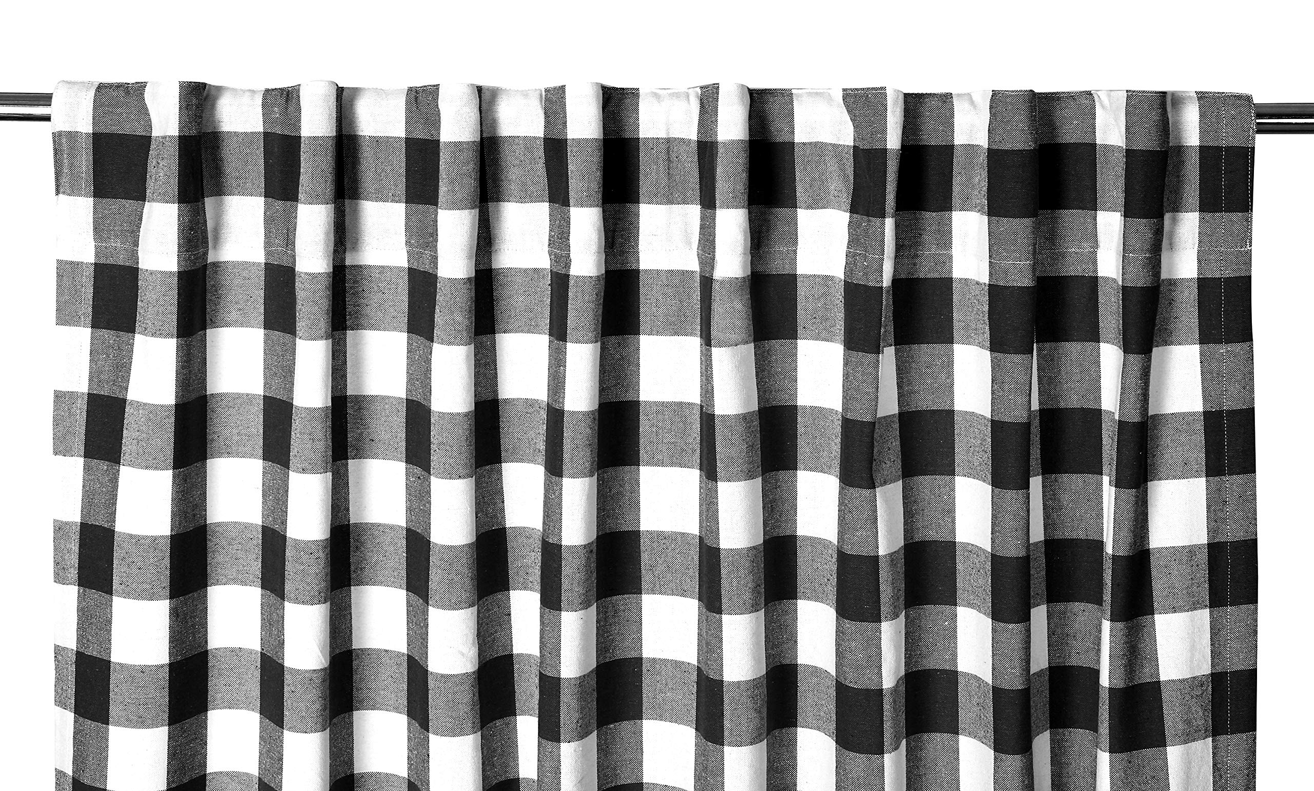 Alpha Living Home Farmhouse Cotton Black and White Buffalo Gingham Check Window Curtains, 50" x 72" 2 Pack Gingham Check Curtain - Black White Bedroom Curtain 72 Inches, Check Tab Top Curtains