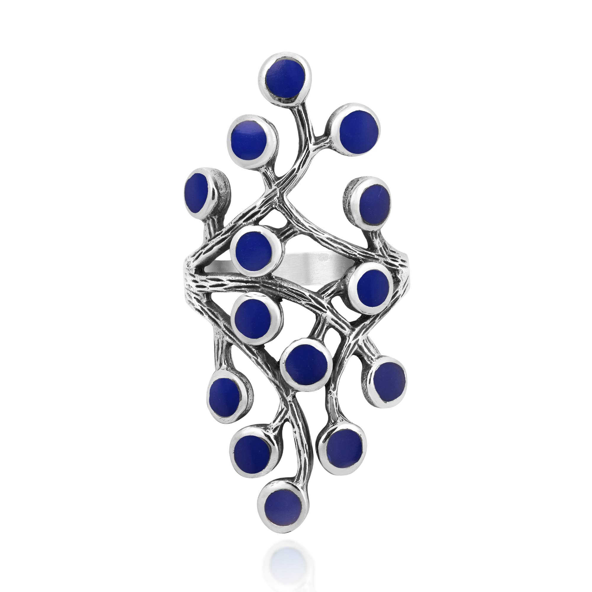 AeraVida Dramatic Flowing Nature Vines Simulated Bue Lapis Lazuli Inlay .925 Sterling Silver Ring (10)