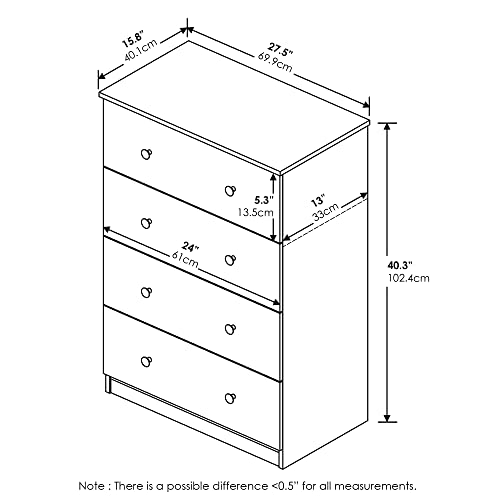 Furinno Tidur Simple Design Dresser, 4-Tier Knob, French Oak Grey