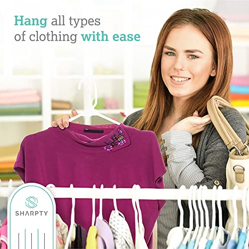 Sharpty Plastic Hangers Clothes Hangers for Clothing, Closet, Coats & Shirts - Durable, Thick, Tough & Space Saving - for Everyday Standard Use, Room Essentials & Basics - 60 Pack - Color
