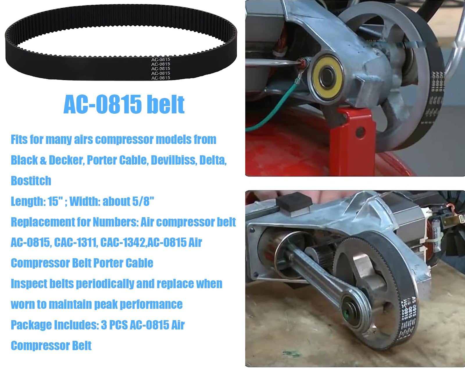 AC-0815 Air Compressor Timing Belt Fit for Dewalt Devilbiss Porter Cable Makita Sears Craftsman Air Compressor Timing Belt CAC-1311 CAC-1342