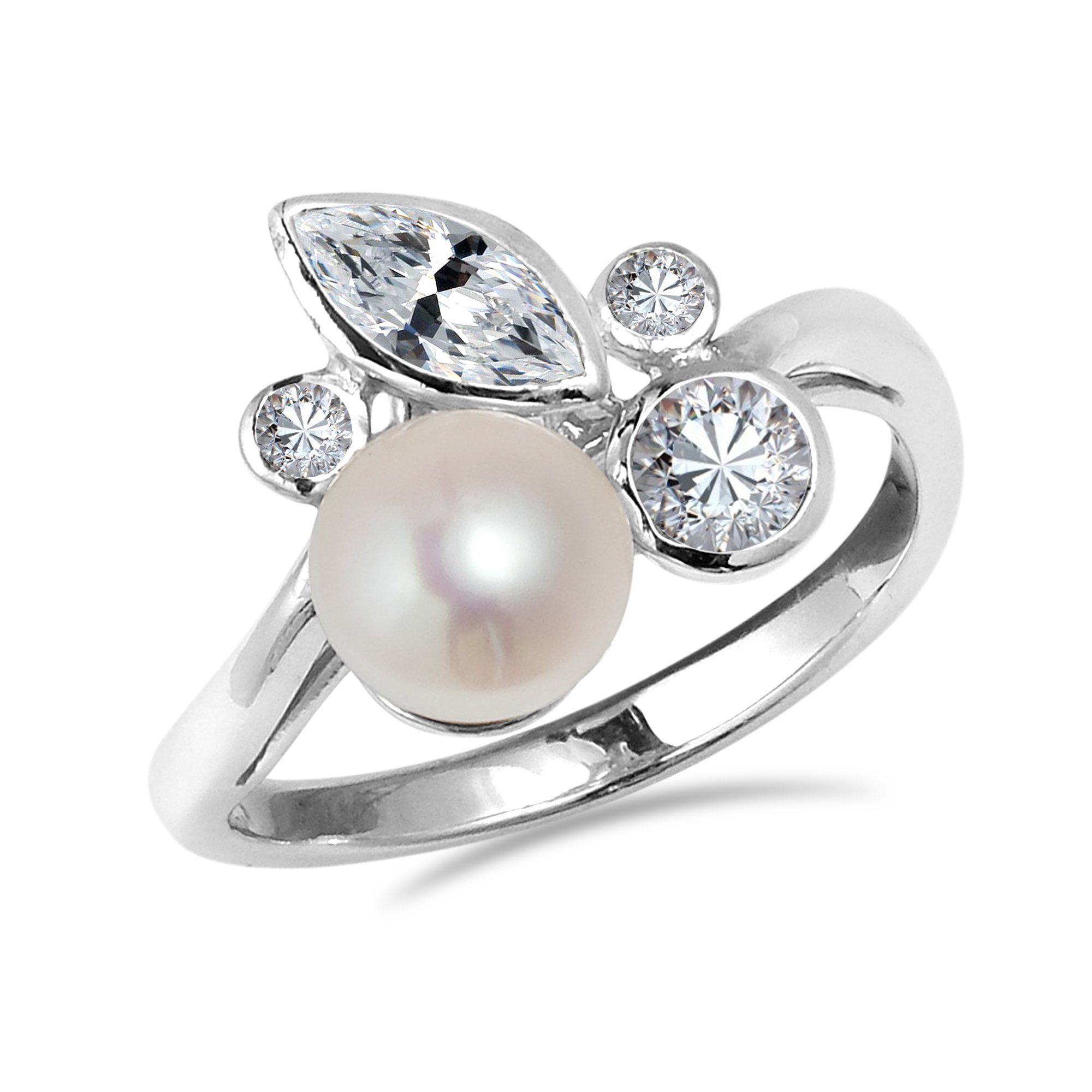 AeraVida Enchanting Cultured Freshwater Pink Pearl Foliage Cubic Zirconia .925 Sterling Silver Ring (7)