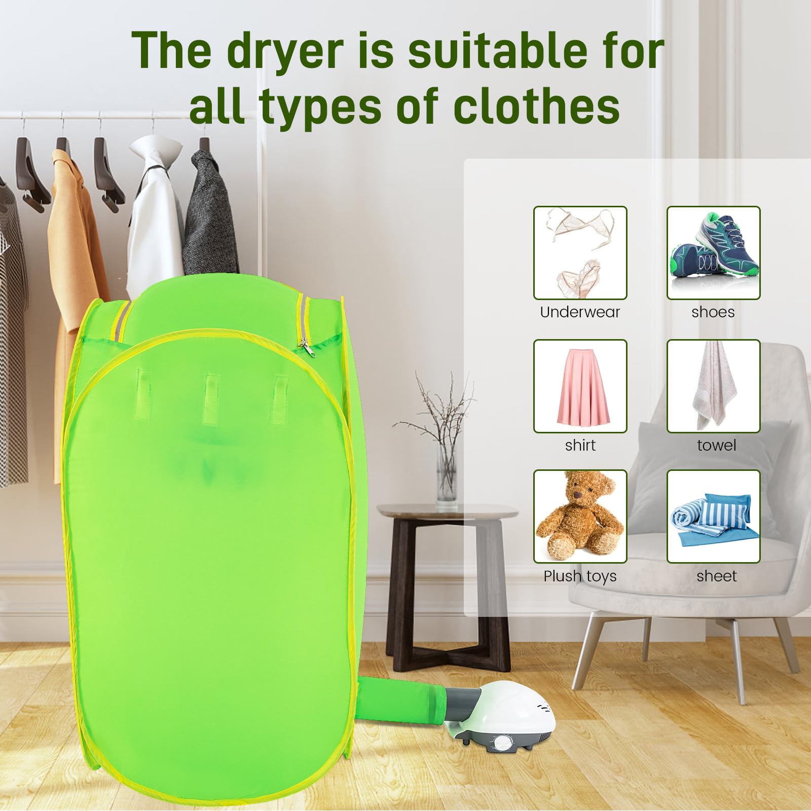 Portable Clothes Dryer, Electric Air Clothing Drying Machine, Folding Fast Drying Machine with Heater for Home Dormitory Travelling Apartments