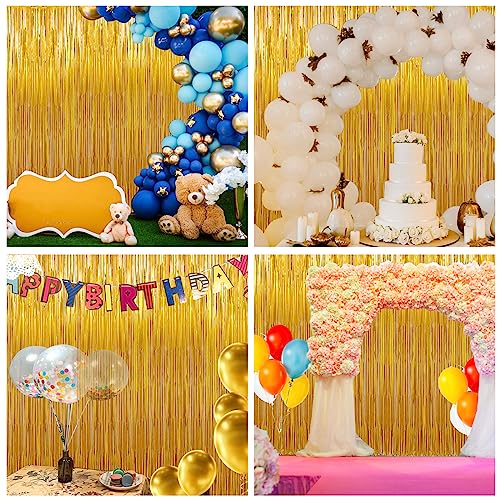 Birthday Party Decorations| 3 Pack 3.3 x 9.9 ft Gold Foil Fringe Curtains Party Supplies|Tinsel Curtain Backdrop for Parties, Glitter Streamers Backdrop for Birthday/Photo Booth Backdrops/Party Decor