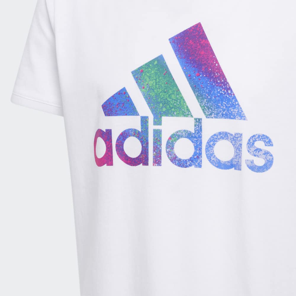 adidas girls Short Sleeve Vent Graphic Tee T Shirt, White With Purple, Large US