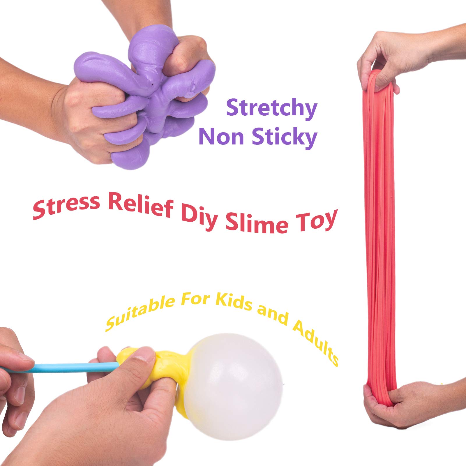 8 Pack Butter Slime Kit with Cake, Animal, Candy and Fruit Accessories - Super Stretchy, Non-Sticky, Educational Stress Reliever for Kids, Boys and Girls