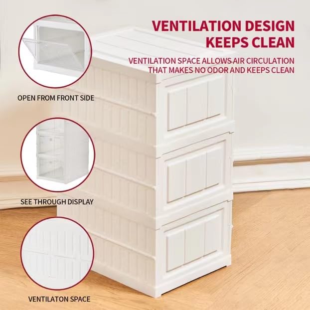 DY GMD Foldable Shoe Rack, Collapsible Plastic Shoe Organizer with Doors Sturdy Easy to Assemble for Closet,Shoe Storage Boxes -9 Tier(White Doors)