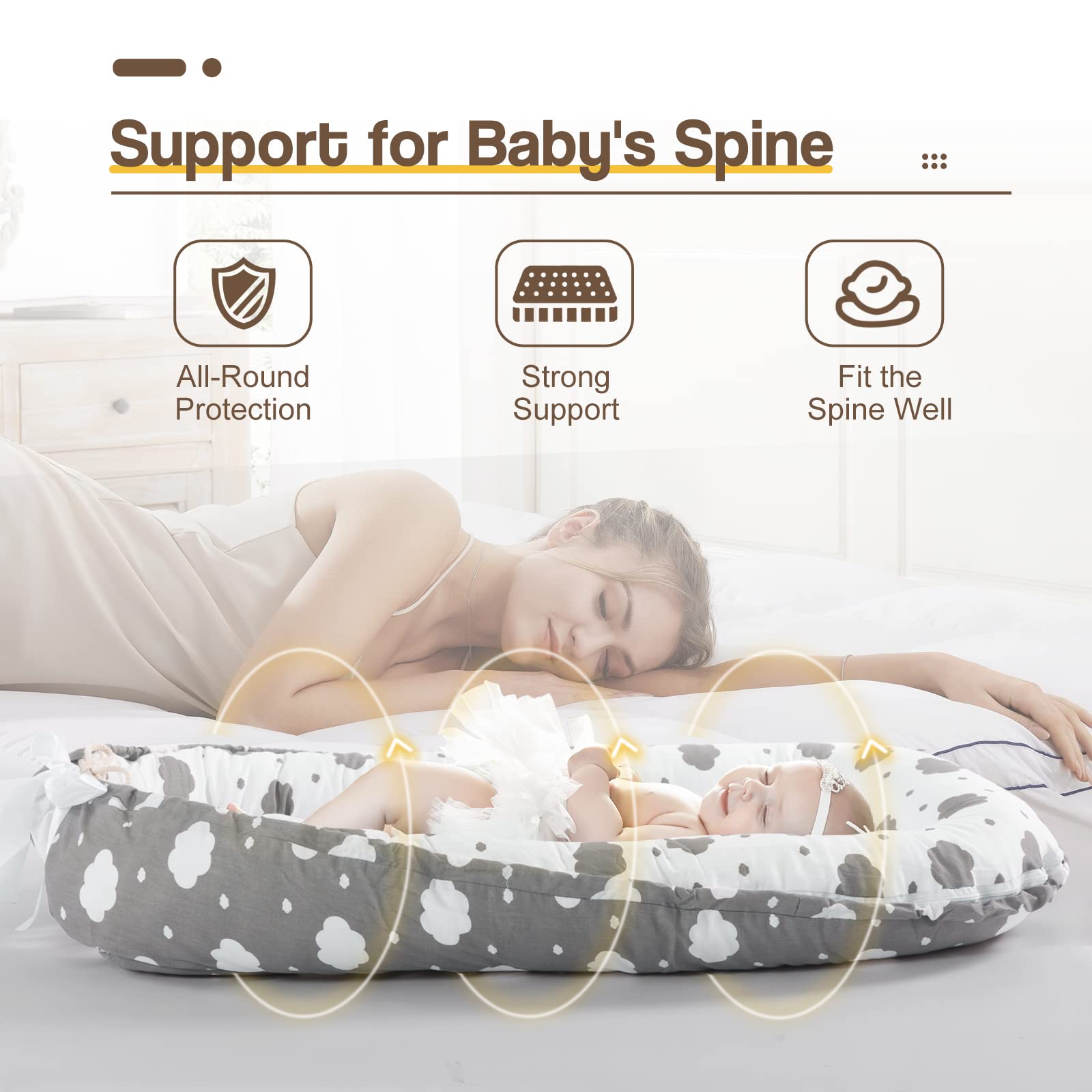 Baby Lounger Baby Nest Co Sleeping 100% Cotton Breathable Cover Sleeping Bed Cover for Newborn Nest Co Sleeping Bed Machine Washable,Grey Cloud