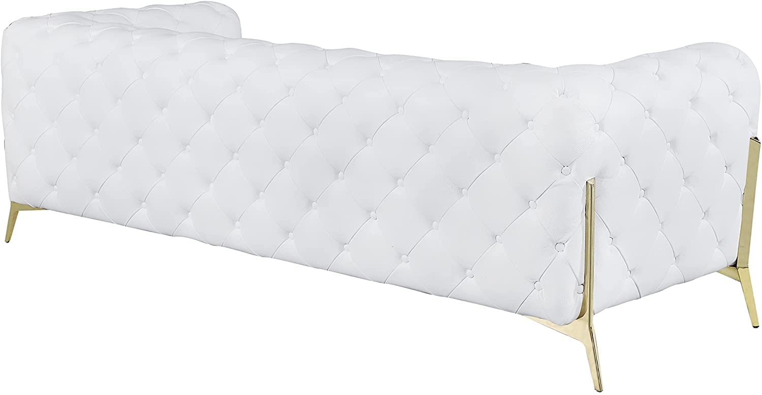 Blackjack Furniture Modena Modern Italian Leather Living Room Tufted Sofa, White