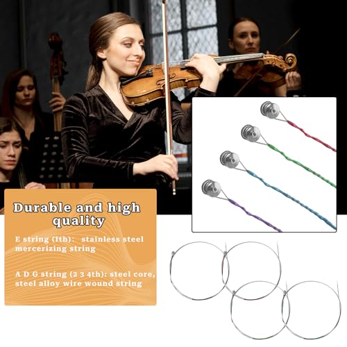 8 Pcs Violin Strings Full Set 4/4 (G-D-A-E) Violin Universal String Steel Core with Nickel-Plated Ball Head Nickel-silver Wound String for 4/4 3/4 1/2 1/4 Violin
