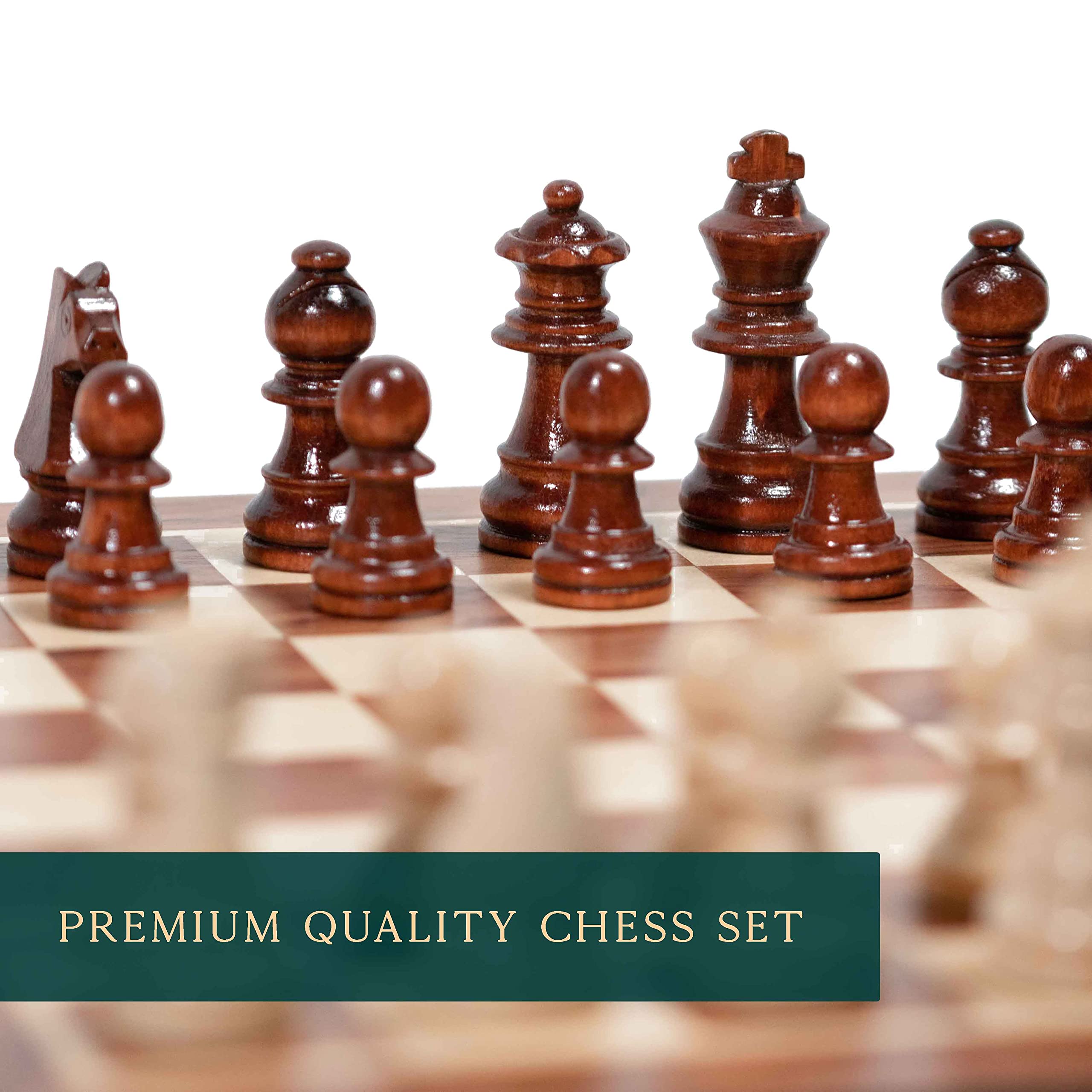 Nekko Premium Wooden Chess Sets for Adults & Kids, Handcrafted Polished Wooden Chess Pieces, 12 Inch Foldable Chess Board, Easy Carry Wooden Chess Set