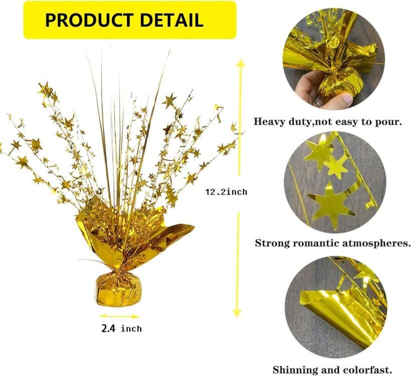 ALISSAR Glitter Gold Star Centerpieces-Table Decorations for Home Decor Birthday Wedding Anniversary Decor (Gold) (4, Gold)