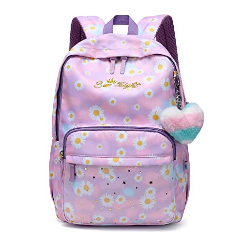 Caran·Y Girls Backpack for Kid in Waterproof Elementary Large space Love decoration Starry Pattern School Bookbag Boys Girls Fit Over 6 Years Old Girls Book Bag(Purple)