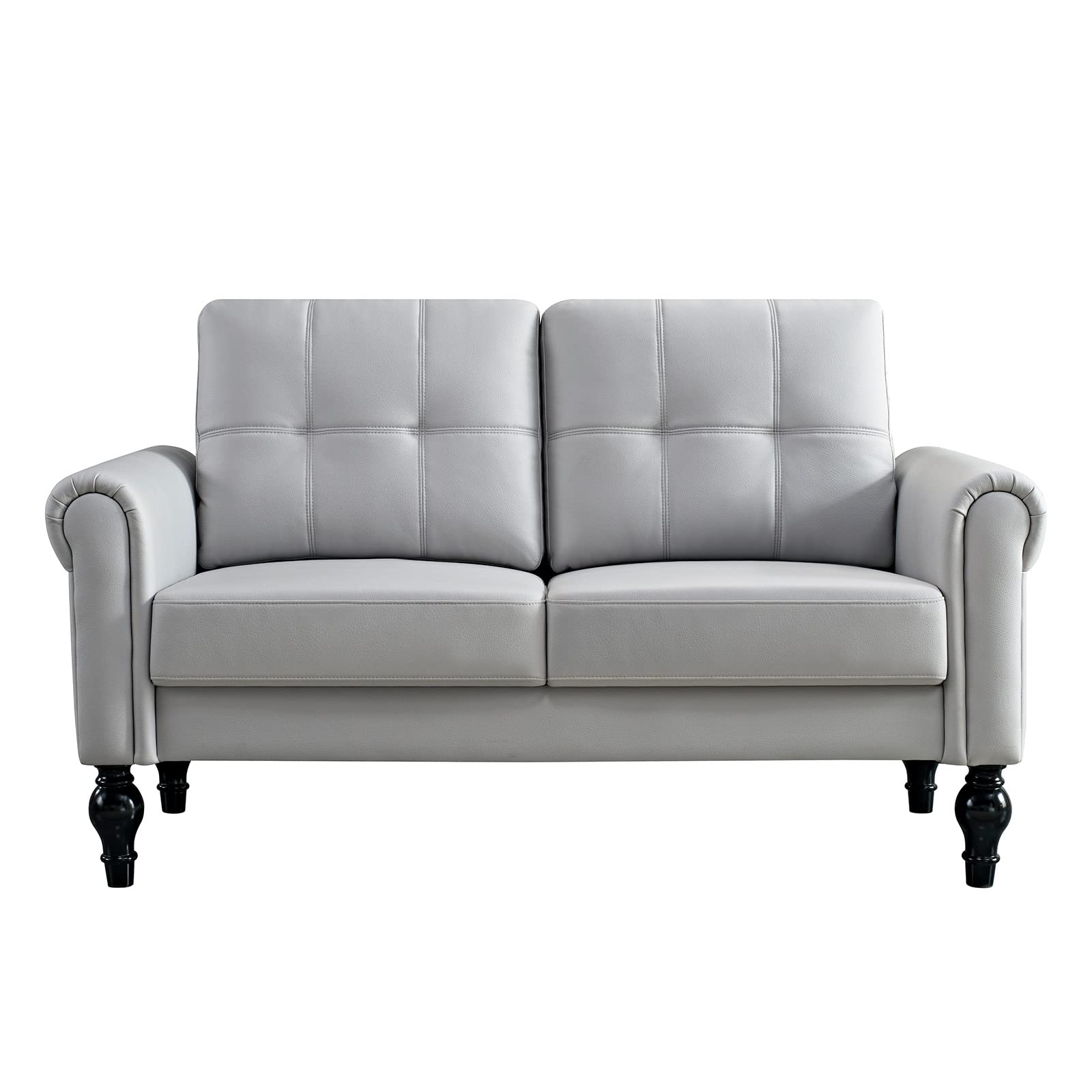 Husbedom 60.6 Inches Loveseat Sofa, Air Leather Small Couches for Small Spaces, Comfy Couch for Living Room, Bedroom, Apartment, Studio, Light Gray