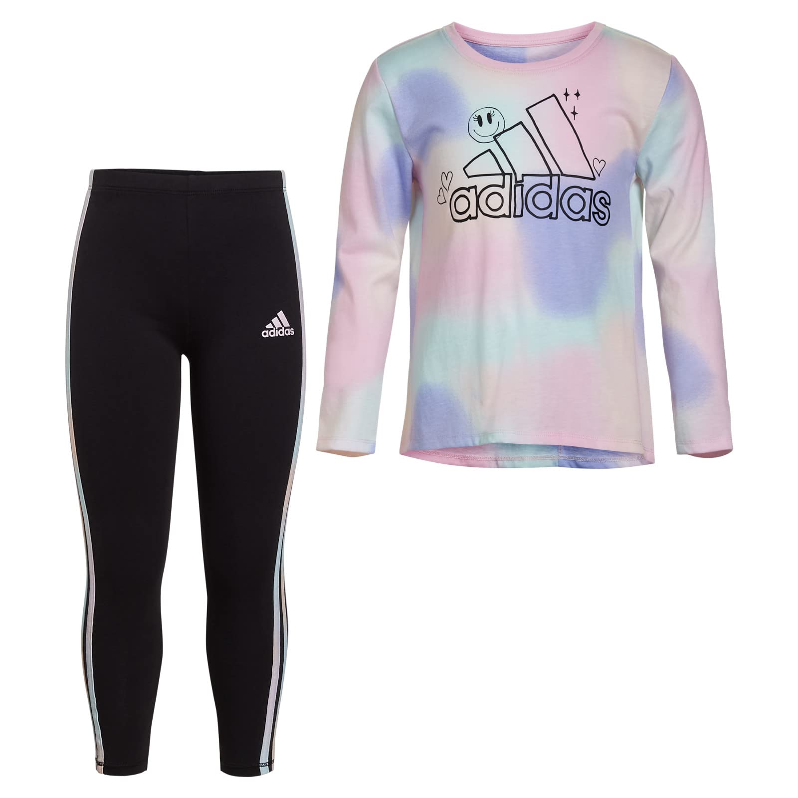 adidas Girls' Long Sleeve Swing Tee and Tights Set, Pink with Multicolor, 6