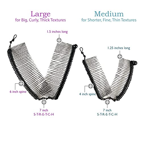HairZing Stretchy Banana Hair Clip - Sturdy Hold, No Damage, Creases or Pain (Satin Cord) (Black, Large)