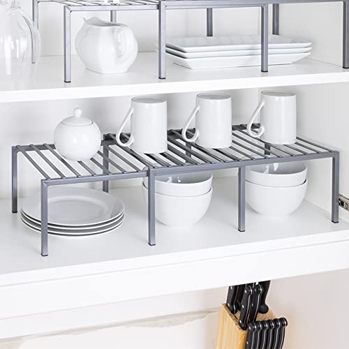 Smart Design Premium Extendable Storage Shelf – Lengthen from 16 to 32.5 in, Charcoal Gray – Steel Pantry Organizer with Rust-Resistant Finish and Non-Slip Feet for Easy Home Organization and Storage