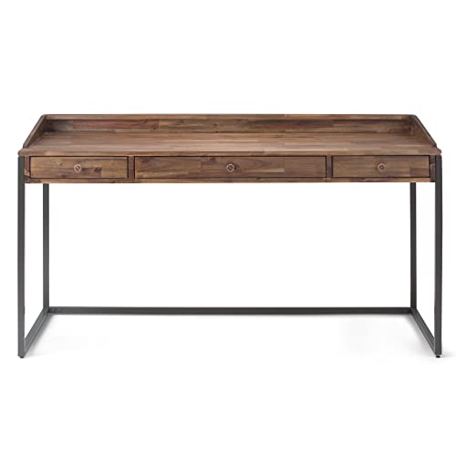 SIMPLIHOME Ralston SOLID ACACIA WOOD Modern Industrial 60 Inch Wide Writing Office Desk in Rustic Natural Aged Brown, For the Office Desk, Writing Table, Workstation and Study Table