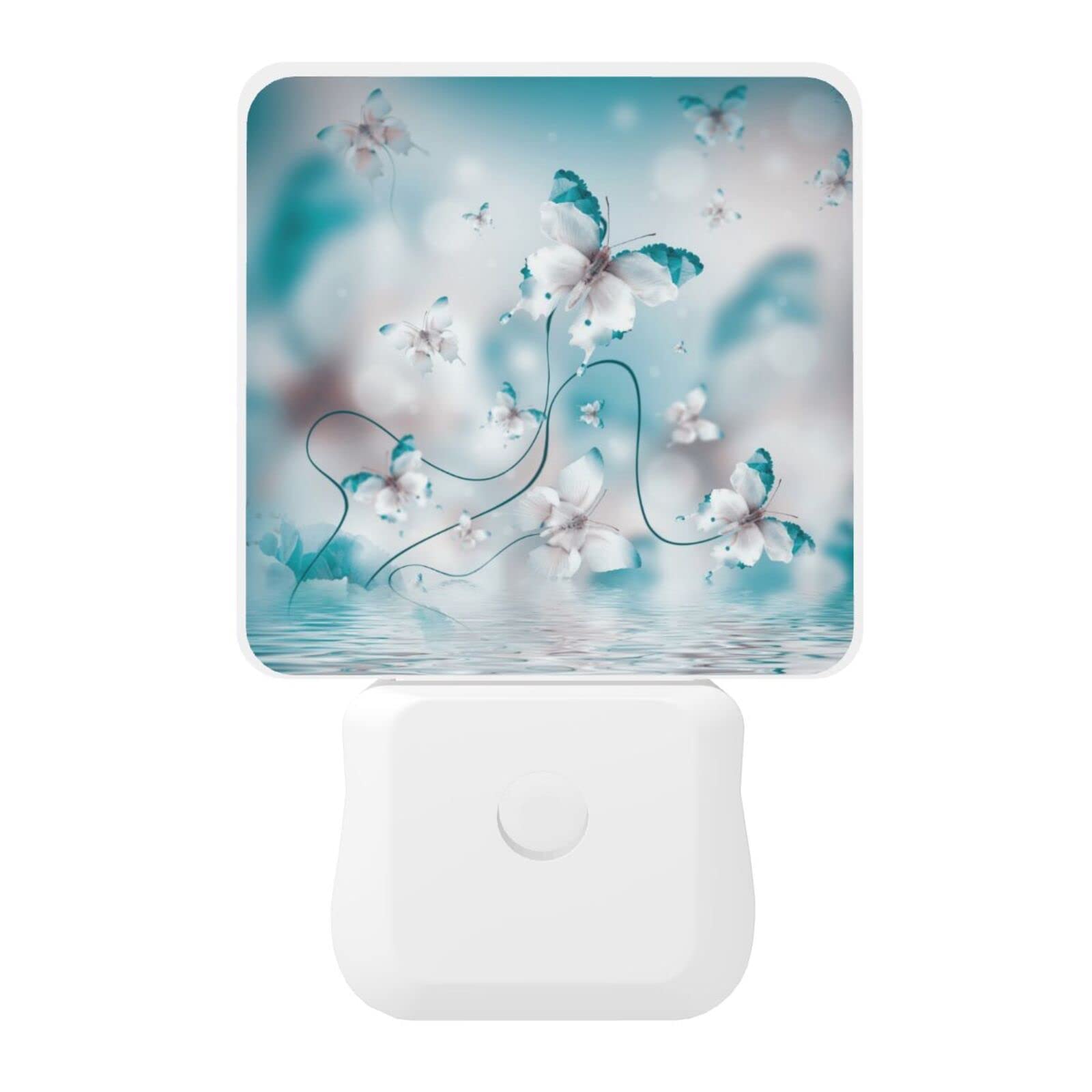 Avulzgd Teal Butterfly Night Light Plug in Wall Decorative Led Nightlight with Auto Dusk to Dawn Sensor Lamp for Kids Bedroom Room Nursery Hallway Kitchen Decor