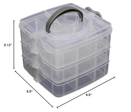 Baost 3-Layer Detachable Portable Clear Plastic Ornament Box Holder Carrier Art Craft Jewelry Earring Ring Beads Sewing Accessories Storage Organizer Container Case with Handle White