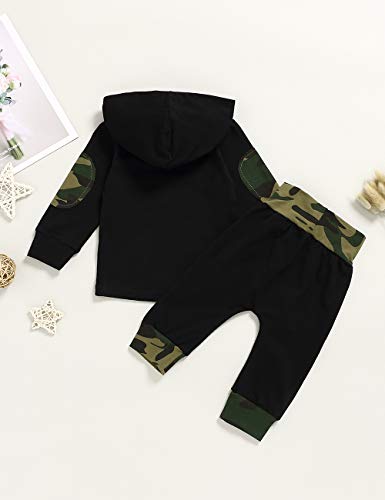 WALSONER Baby Boy Clothes Funny Letter Printed Long Sleeve Hoodie Tops Sweatsuit and Black Camouflage Pants Outfit Set (18-24 Months)