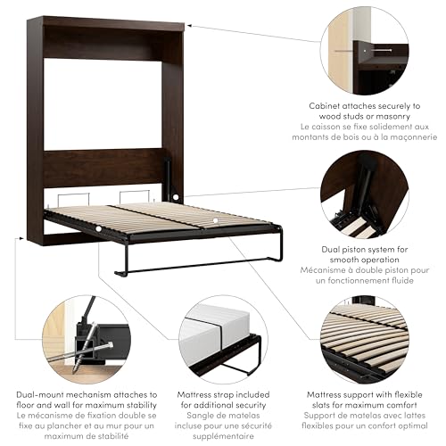 BESTAR Pur Full Murphy Bed, 59-inch Space-Saving Wall Bed for Multipurpose Guest Room or Home Office