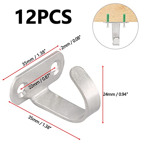 Bivethoi 12 Pcs Stainless Steel Screw Mounted Ceiling Hooks, Under-Shelf Clothes Hook, Heavy Duty Towel/Robe Coat Hook Hanger J-Shaped Hook for Bathroom Kitchen Cabinet Decoration