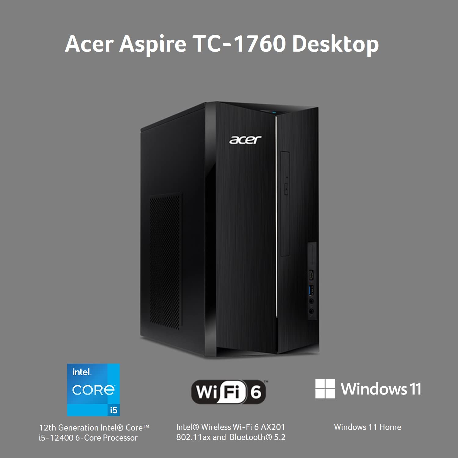 Acer 2022 Newest Aspire Desktop PC, 12th Gen Intel Core i5-12400 6-Core Processor, 32GB RAM, 1TB SSD, 2TB HDD, Wi-Fi 6, Bluetooth 5.2, Keyboard and Mouse Combo, Windows 11 Home, Bundle with JAWFOAL