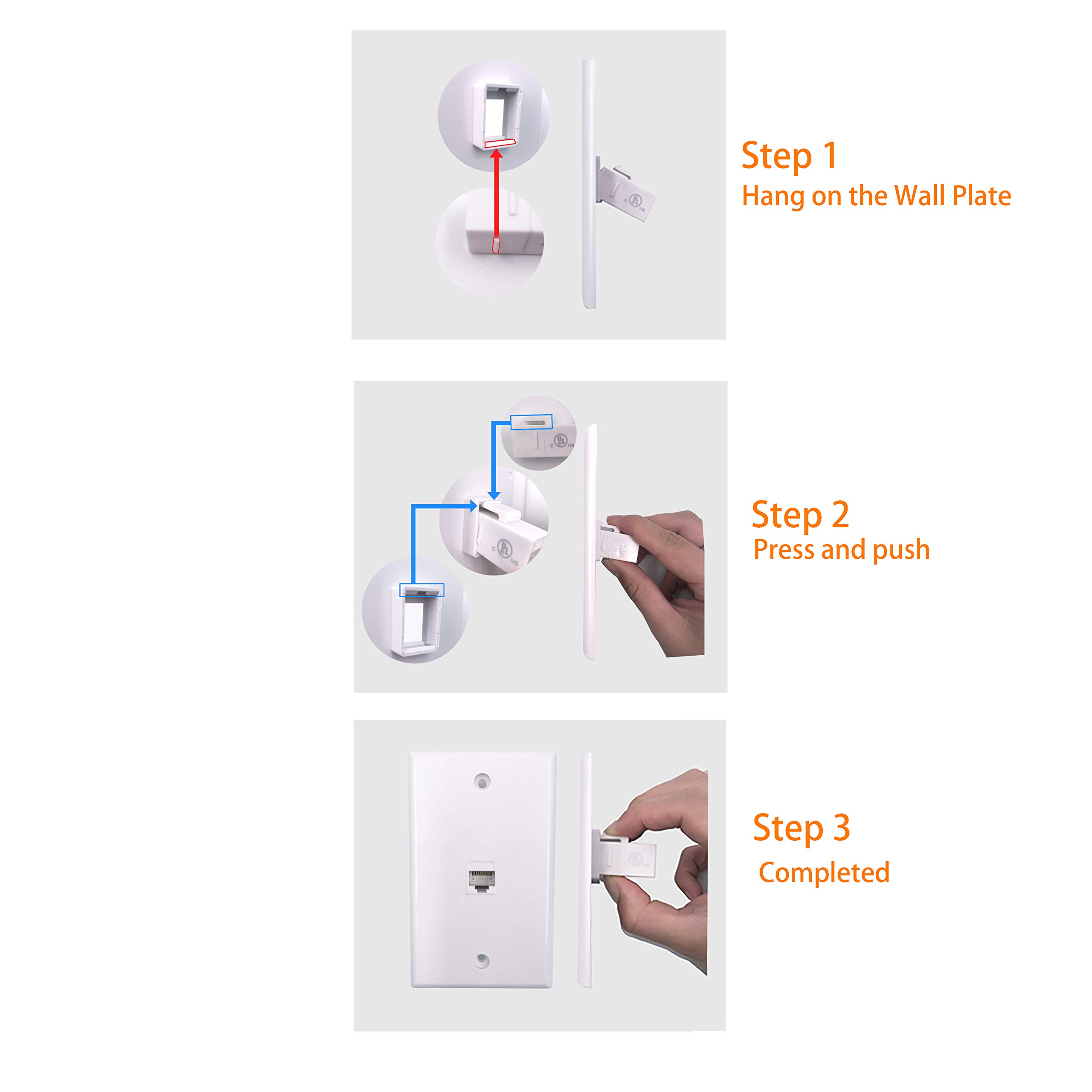 VCE UL Listed CAT6 RJ45 Keystone Jack Inline Coupler 5-Pack, Female to Female Ethernet Cable Extender - White
