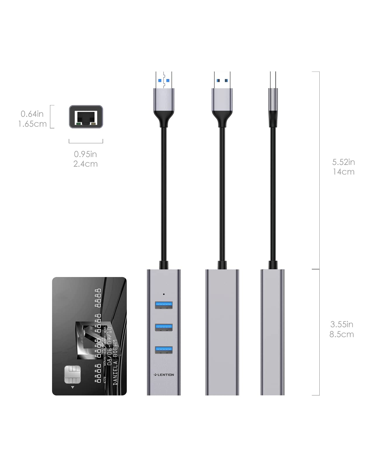LENTION USB Hub to 3 USB 3.0 & Gigabit Ethernet LAN RJ45, Network Adapter Compatible MacBook Air/Pro (2009-2015), Surface, Chromebook, More Type A Devices, Stable Driver Certified(H23s, Space Gray)