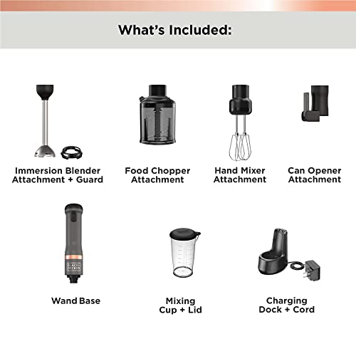 BLACK+DECKER Kitchen Wand Cordless Immersion Blender, 4 in 1 Multi Tool Set, Hand Blender with Charging Dock, Grey (BCKM1014K01)