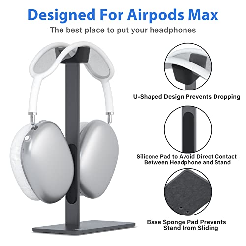 CoStySee Headphone Stand for Airpods Max with Auto-Sleep Mode Aluminum Sleep Holder with Anti-Slip Base and U-Shaped Silicone Headrest for Airpods Max(Gun Black)