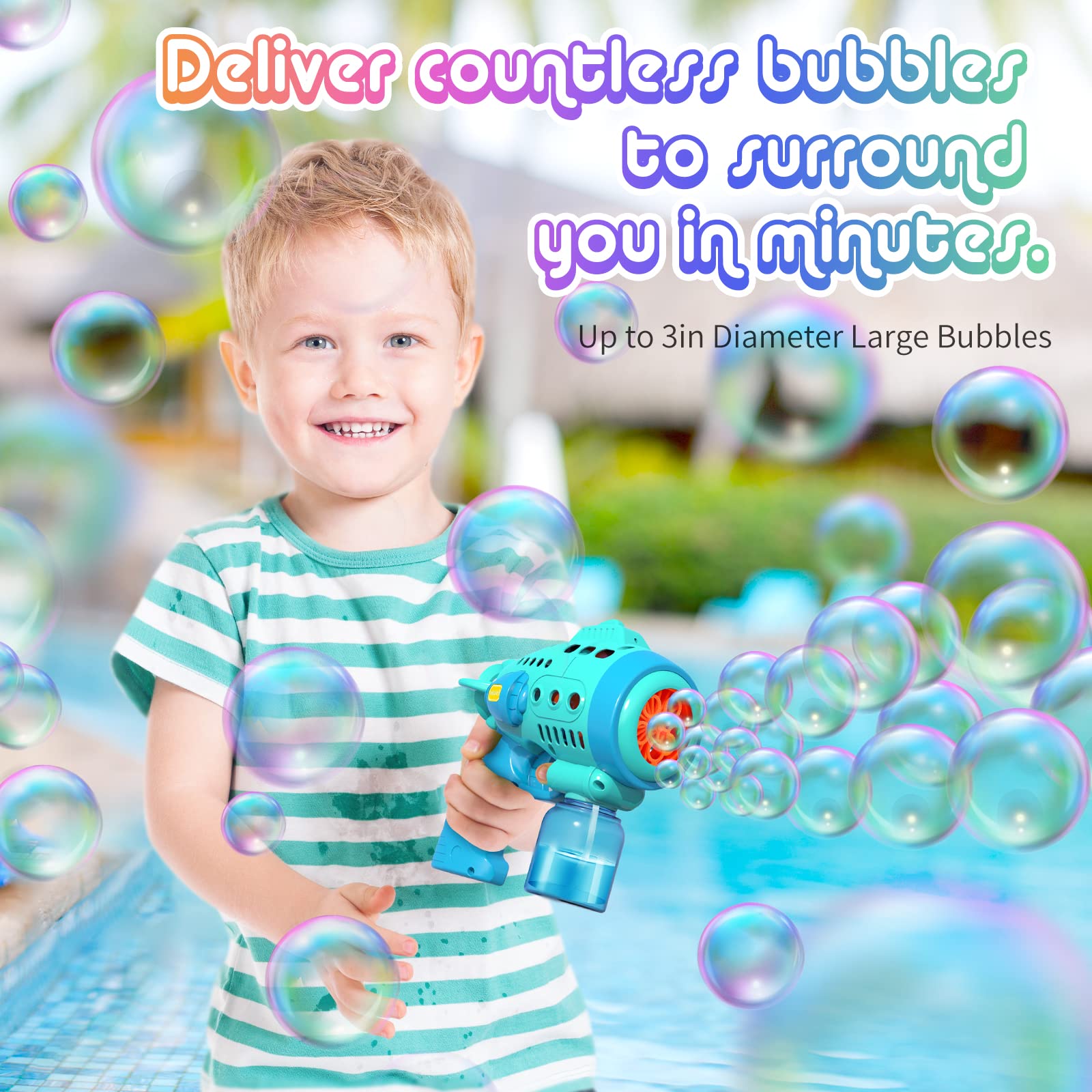 Bubble Gun with Bubble Liquid, Bubble Machine for Toddlers with 360-Degree Leak-Proof Design, Ergonomic Grip, Automatic Bubble Guns for Kids, Party Favors, Birthday Gift, Easter