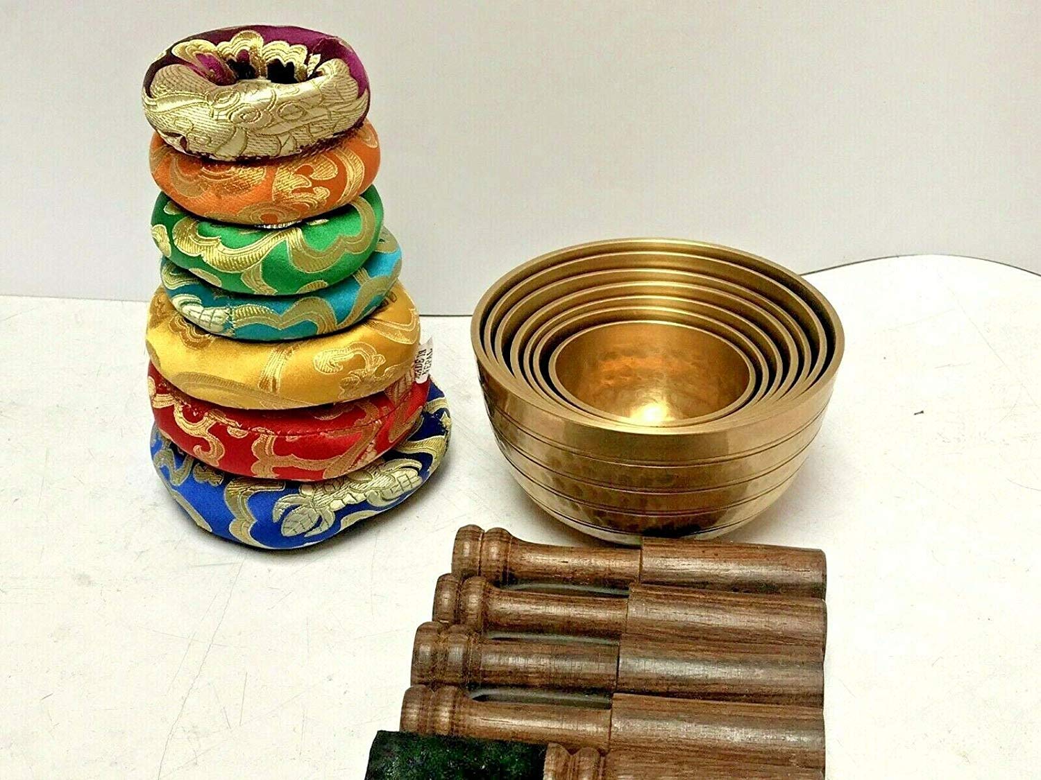 Chakra Healing Tibetan Bronze Singing Bowl 7 Sets of Meditation Bowls From Nepal