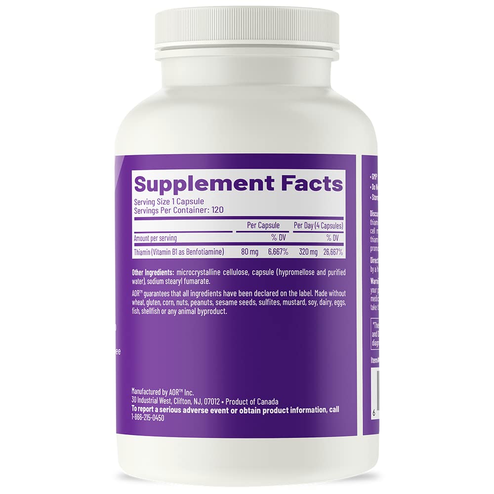 Advanced Orthomolecular Research AOR Benfotiamine 80 mg Capsules, 120 Count