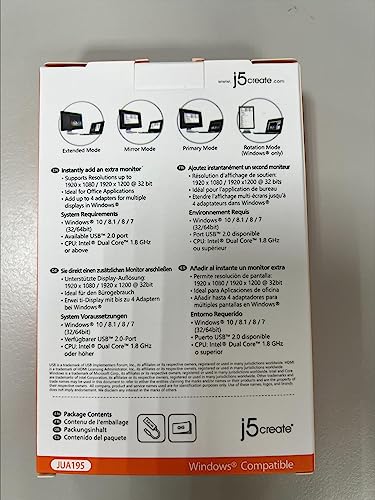 j5create USB to HDMI Display Adapter- USB to HDMI 1080P Cable Converter Adapter for Windows (JUA195)