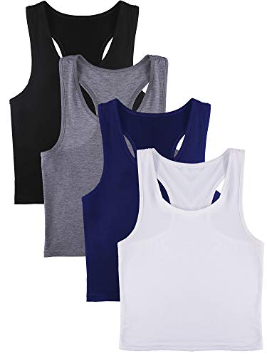 Boao 4 Pieces Basic Crop Tank Tops Sleeveless Racerback Crop Top for Women(Black, White, Dark Grey, Navy Blue,Small)