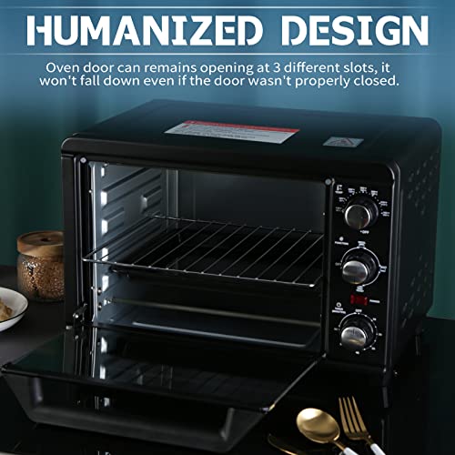 Healsmart Toaster Oven with 20Litres Capacity,Compact Size Countertop Toaster, Easy to Control with Timer-Bake-Broil-Toast Setting, 1200W, Stainless Steel,16x11in,Black,Extra Large