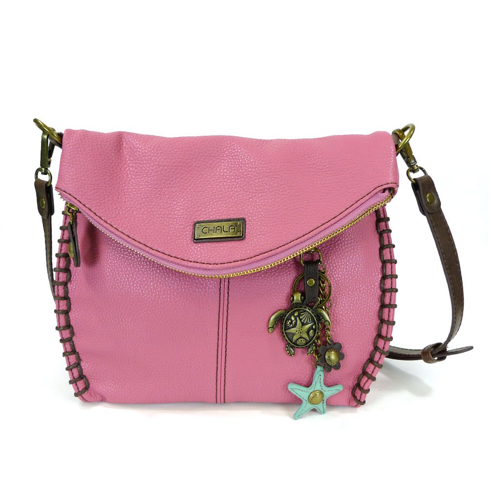 CHALA Bronze Sea Turtle with Teal Starfish Purse Charm + XBody/Shoulder Handbags - 9 Colors (Pink)