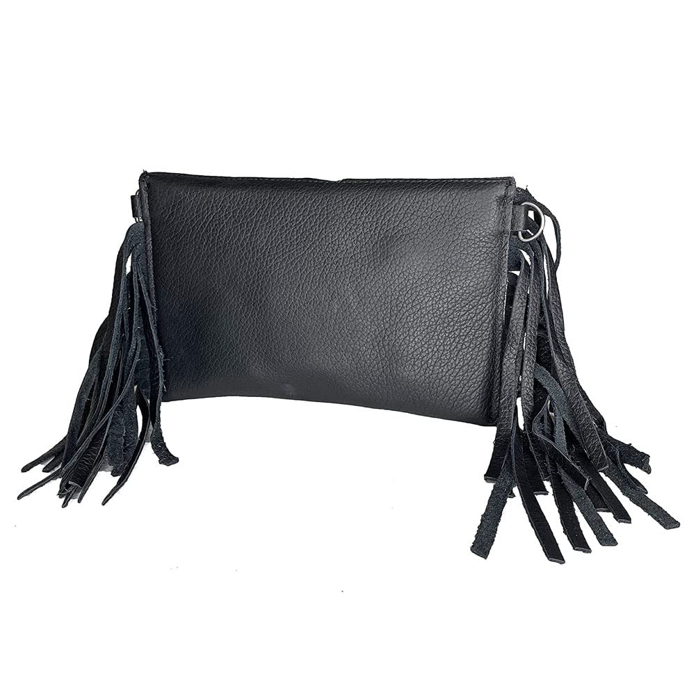 STS Ranchwear Envelope Compact Durable Leather Casual Crossbody Bag with Adjustable & Removable Shoulder Strap, Black/Cowhide